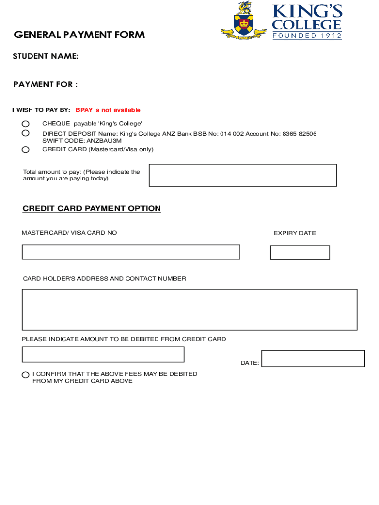 Fillable Online GENERAL PAYMENT FORM Fax Email Print - pdfFiller