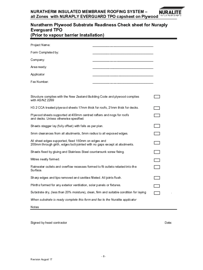 Fillable Online Nuratherm Plywood Substrate Readiness Check sheet for ...