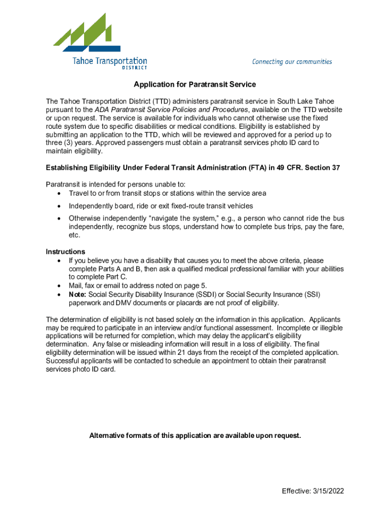 Fillable Online ADA Paratransit Service Policies and Procedures Fax ...