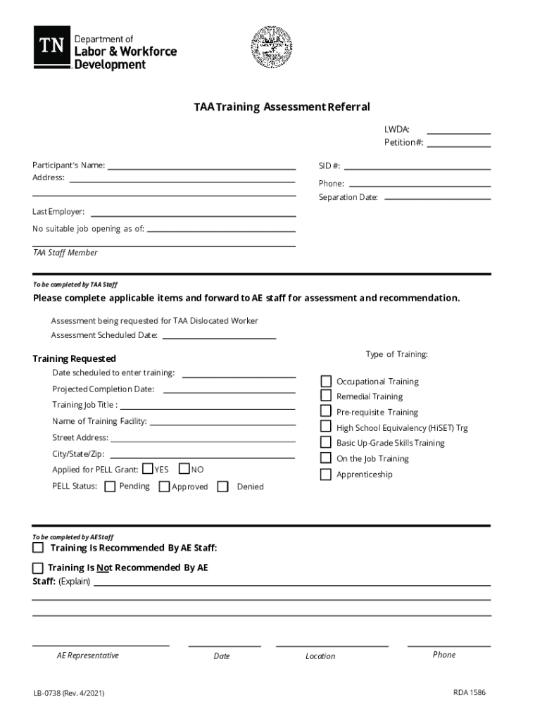 Fillable Online 1 Trade Adjustment Assistance (TAA) - Department of ...