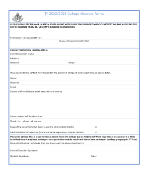 Fillable Online TY 2022/2023 College Absence Form. Fax Email Print ...