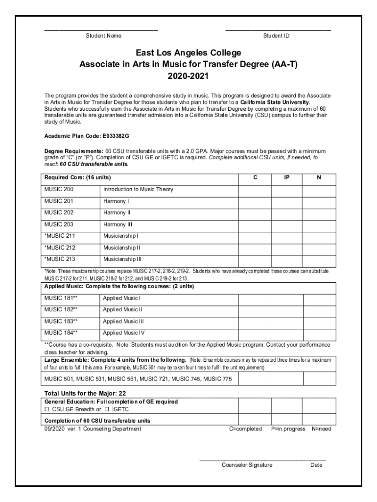 Fillable Online Associate in Arts Degree for Music Fax Email Print - pdfFiller