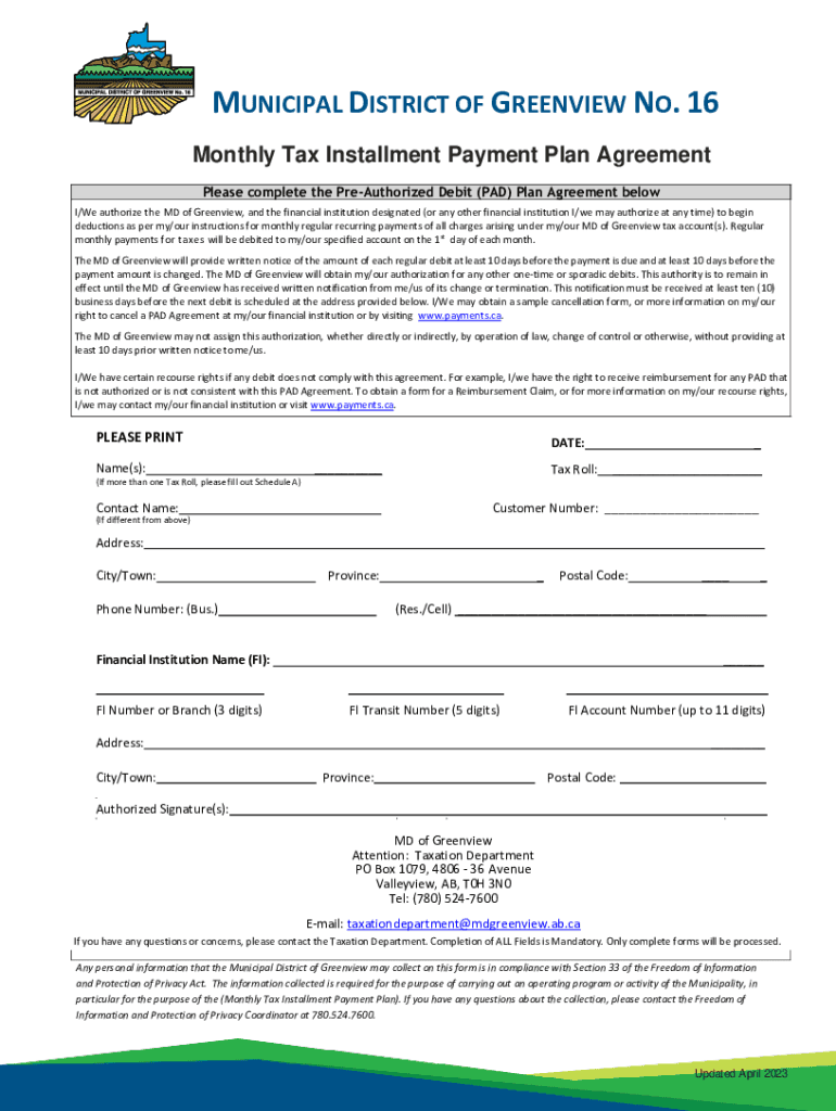 Fillable Online Monthly Tax Installment Payment Plan Agreement Fax ...