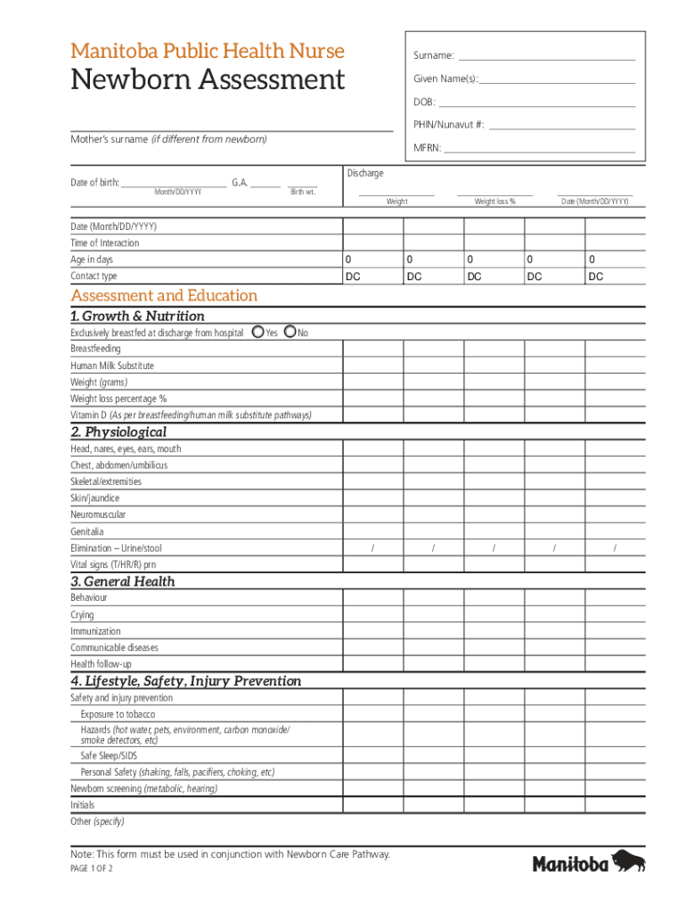 Fillable Online Public Health Nursing: Newborn Nursing Care Pathway Fax ...
