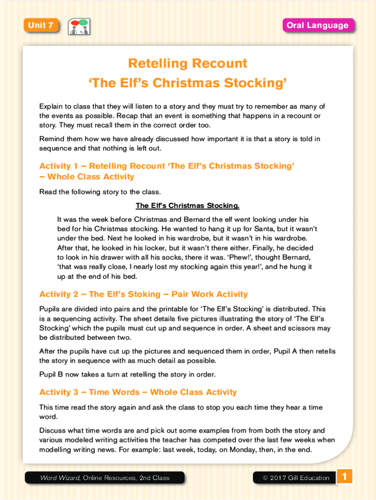 Fillable Online Retelling Recount 'The Elf's Christmas Stocking' Fax ...