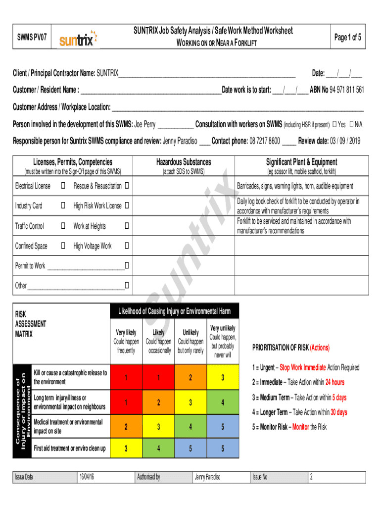 Fillable Online Contractor Safety Information Form: Job Hazard Analysis ...