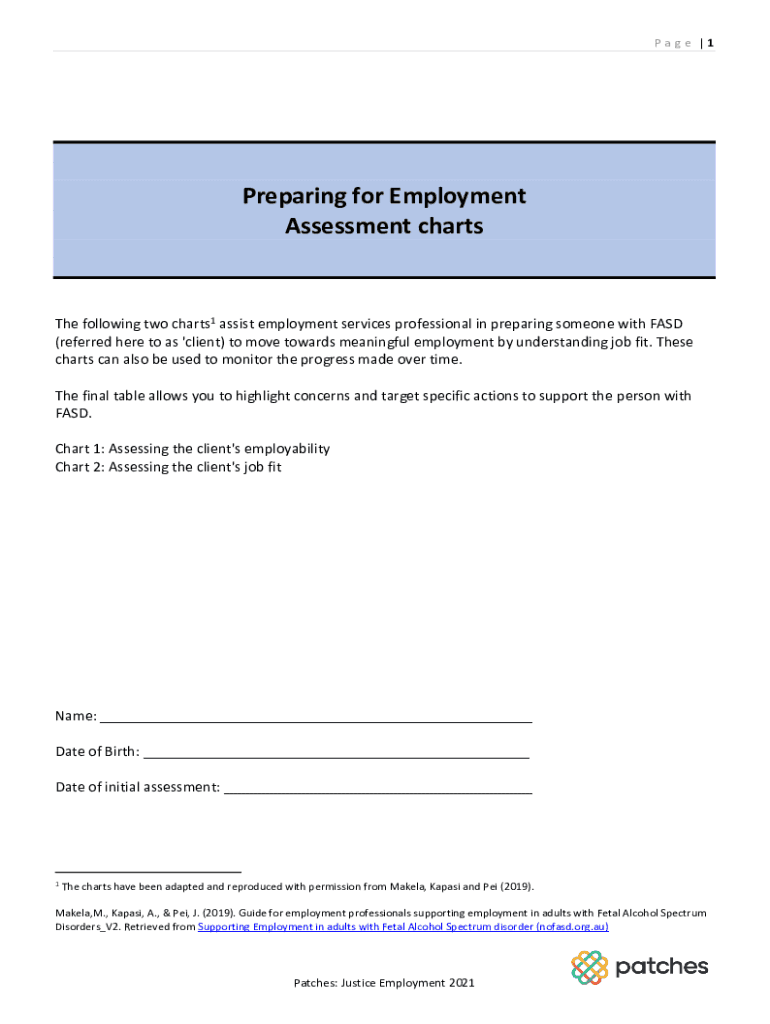 Fillable Online Preparing for Employment Assessment charts Fax Email ...