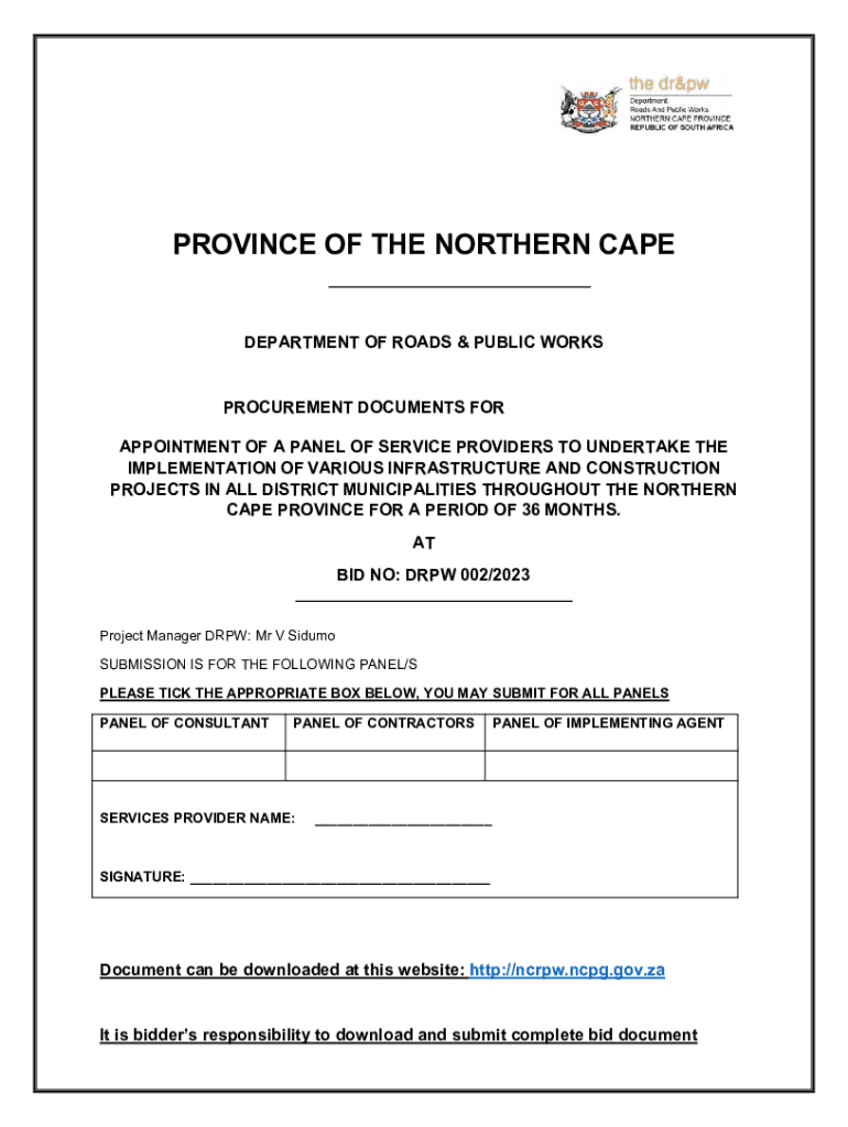 Fillable Online Northern Cape Department of Roads and Public Works Fax Email Print - pdfFiller