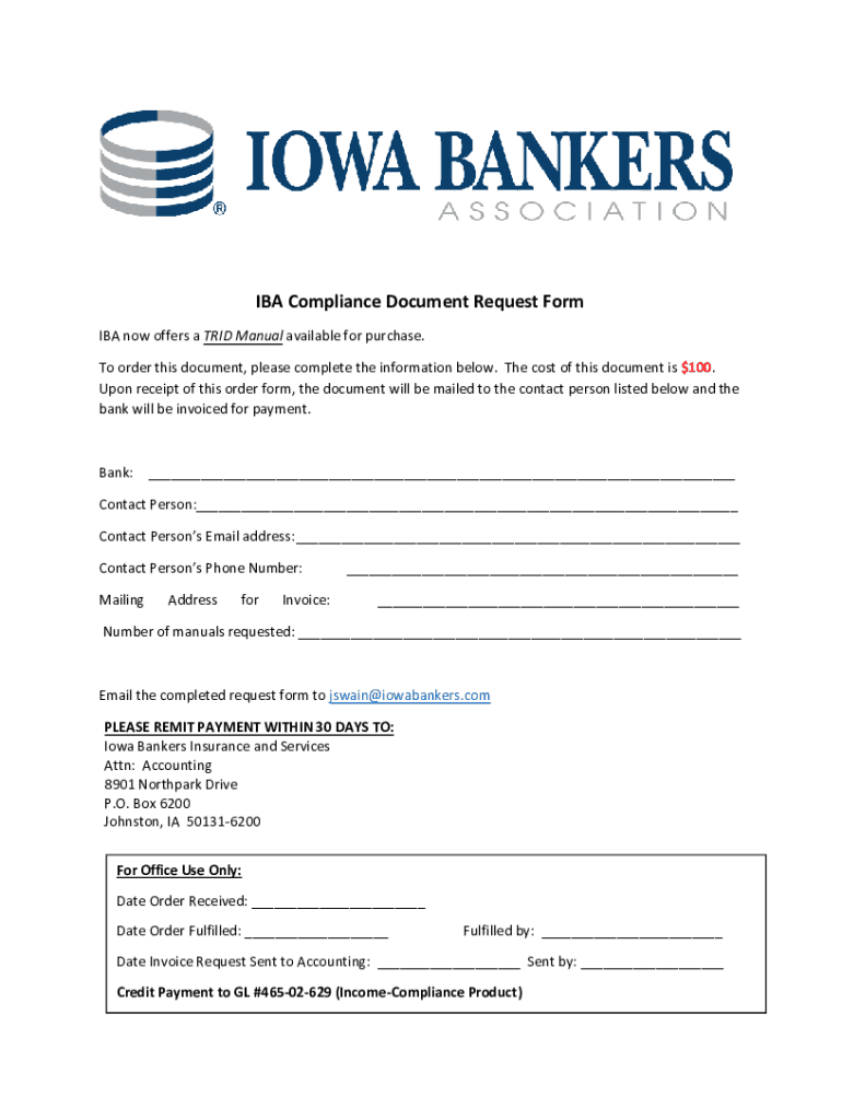 Fillable Online Invoice - IBA Compliance Document Request - HMDA Manual ...