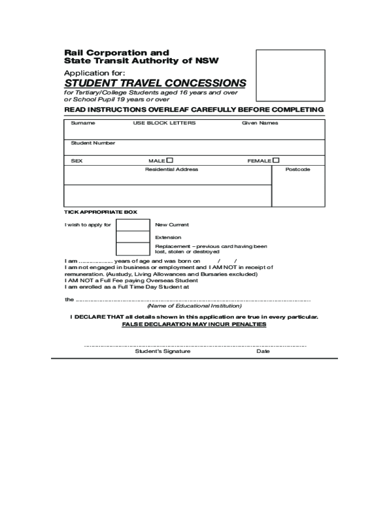 Fillable Online NSW Student Identification Card (Form 204) - Non ...
