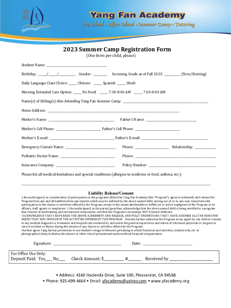 Fillable Online Fall 2023 After School Registration Form Fax Email ...