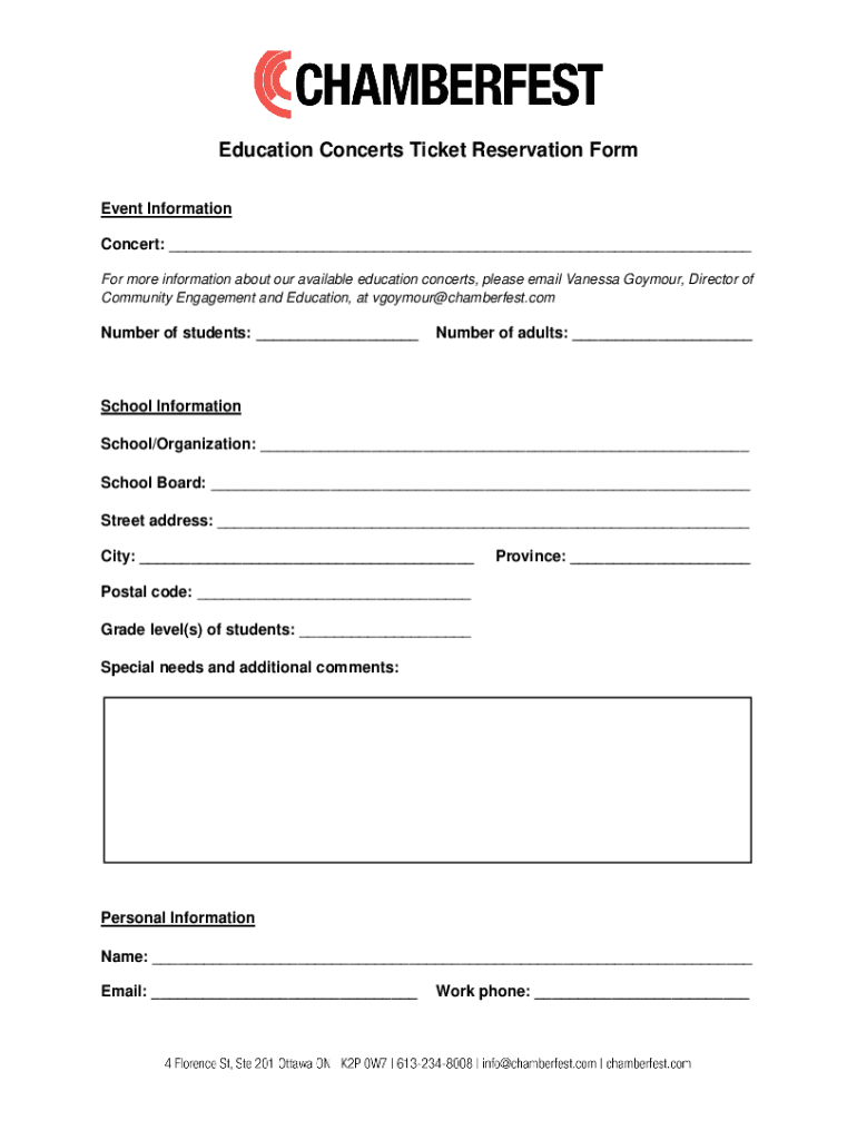 Fillable Online Education Concerts Ticket Reservation Form Fax Email ...