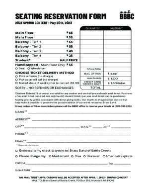 Fillable Online SEATING RESERVATION FORM Fax Email Print - pdfFiller