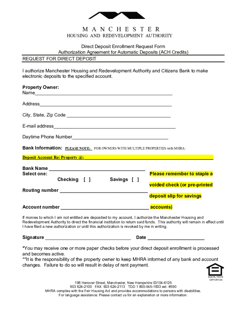 Fillable Online RRHA-ACH-Direct-Deposit-Form. ... Fax Email Print ...