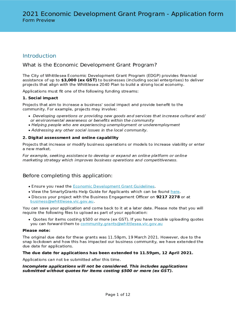 Fillable Online 2021 Economic Development Grant Program - Application ...
