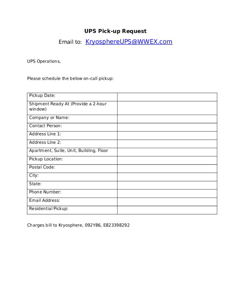 UPS Pick-up Request Doc Template | pdfFiller