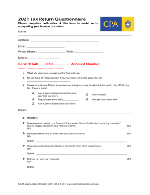 Fillable Online 2021 Tax Return Questionnaire Fax Email Print - pdfFiller