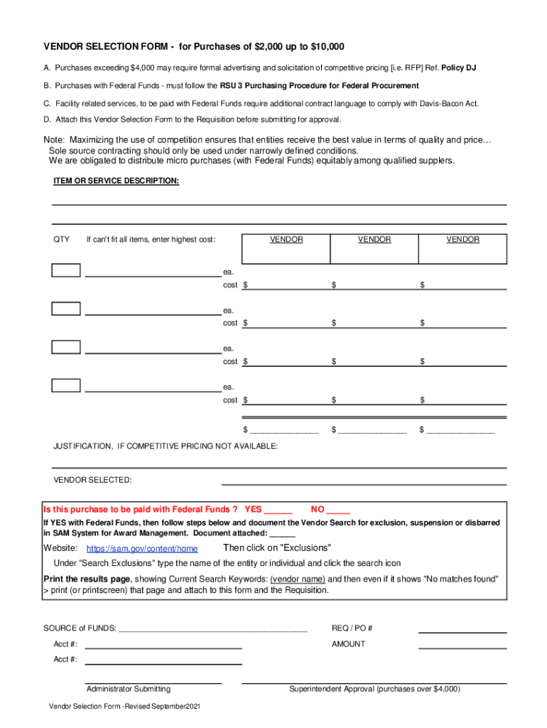 Fillable Online Vendor Selection and Price Template -revised 2021.xls ...