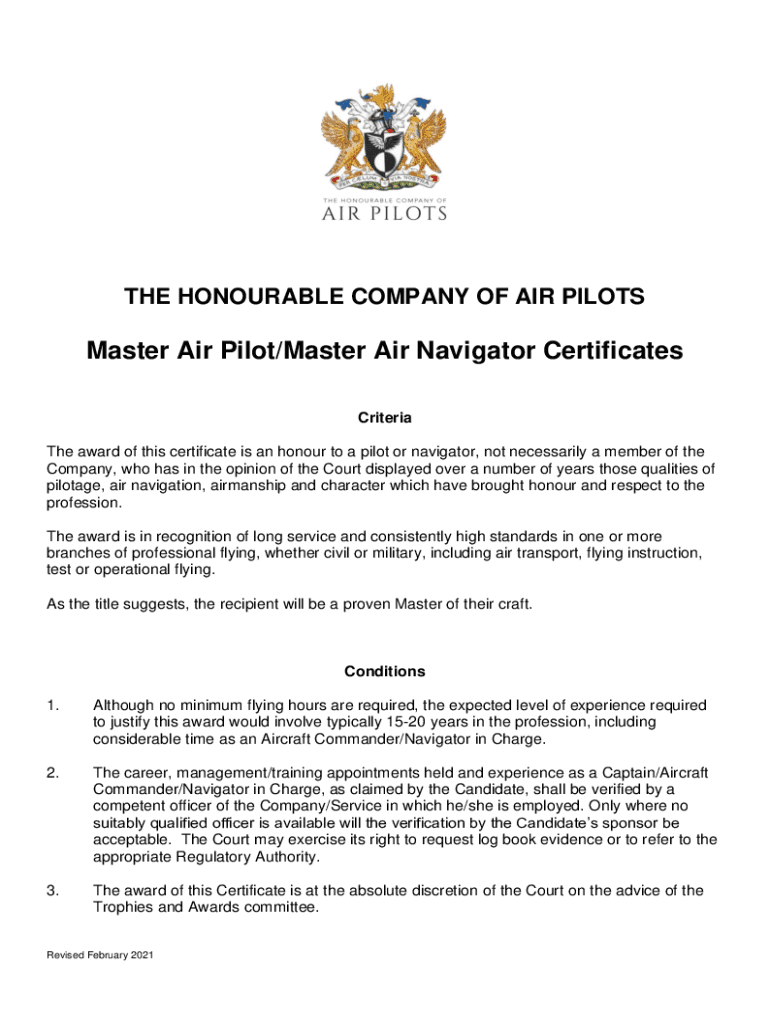 Fillable Online Master Air Pilot and Master Air Navigator Certificates ...
