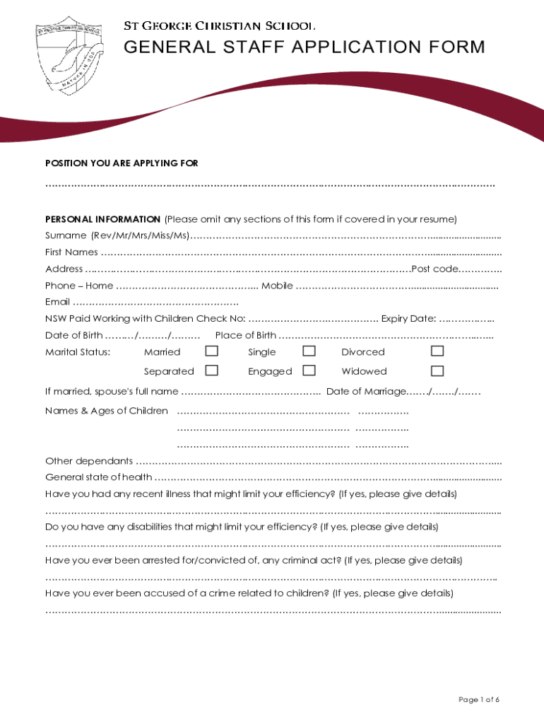 Fillable Online GENERAL STAFF APPLICATION FORM Fax Email Print - pdfFiller