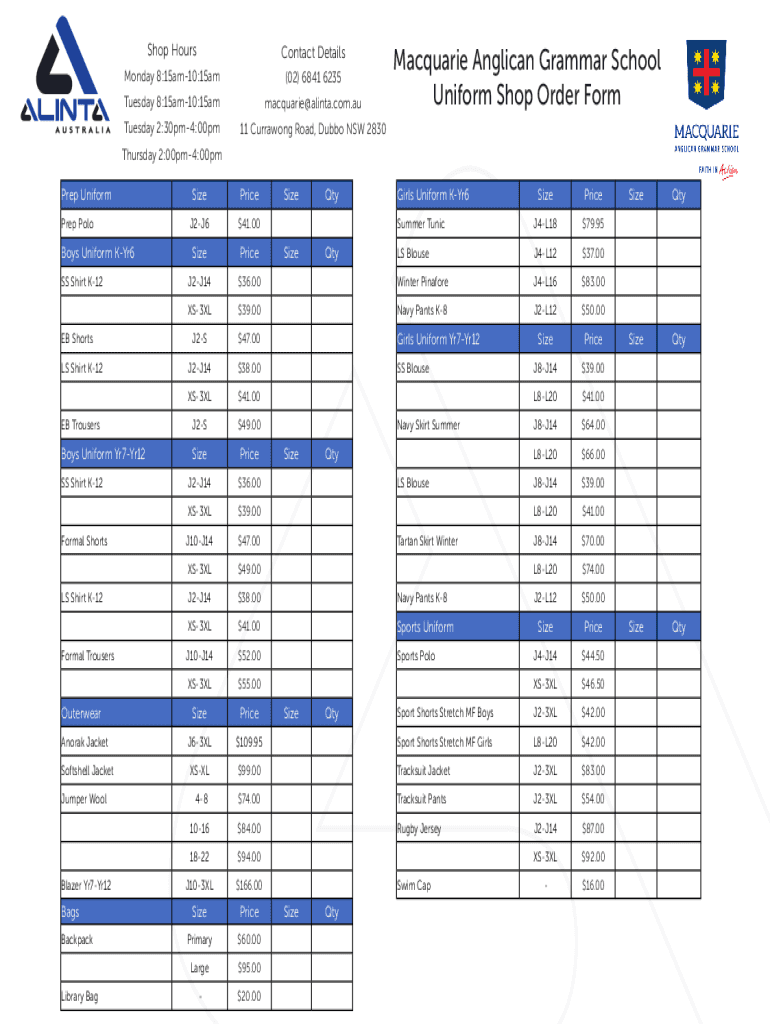 Fillable Online Alinta-Uniform-Shop-Price-sheet. ... Fax Email Print ...