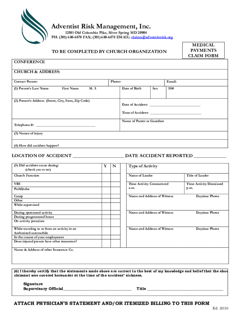 Fillable Online Adventist Risk Management, Inc. Fax Email Print - pdfFiller