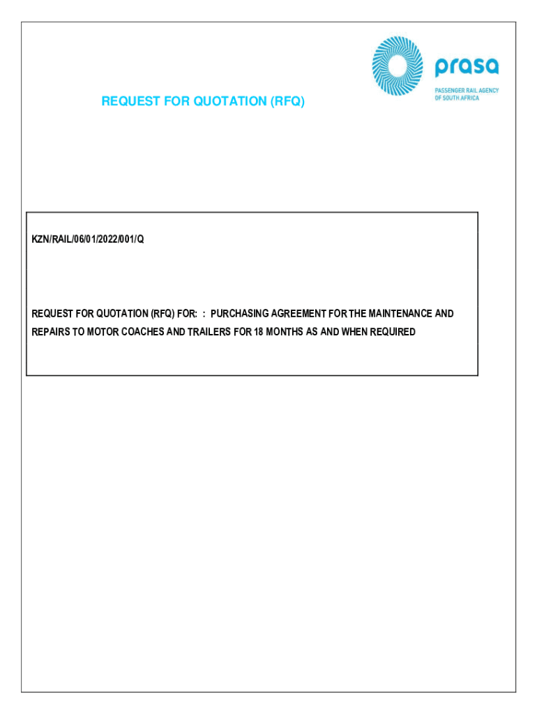 Fillable Online REQUEST FOR QUOTATION (RFQ) FOR: : PURCHASING AGREEMENT ...