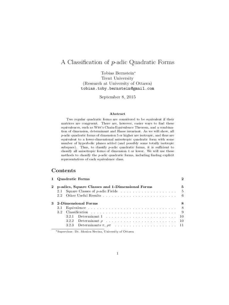 Fillable Online A Classification of p-adic Quadratic Forms Fax Email ...