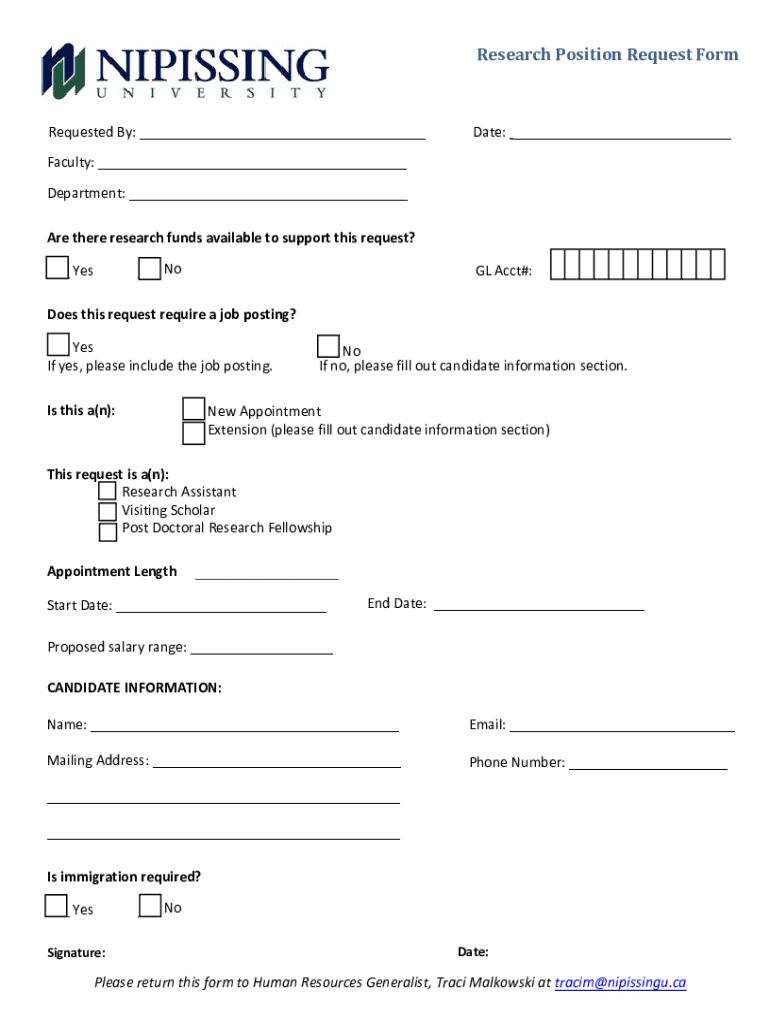 Fillable Online Research Position Request Form Fax Email Print - pdfFiller