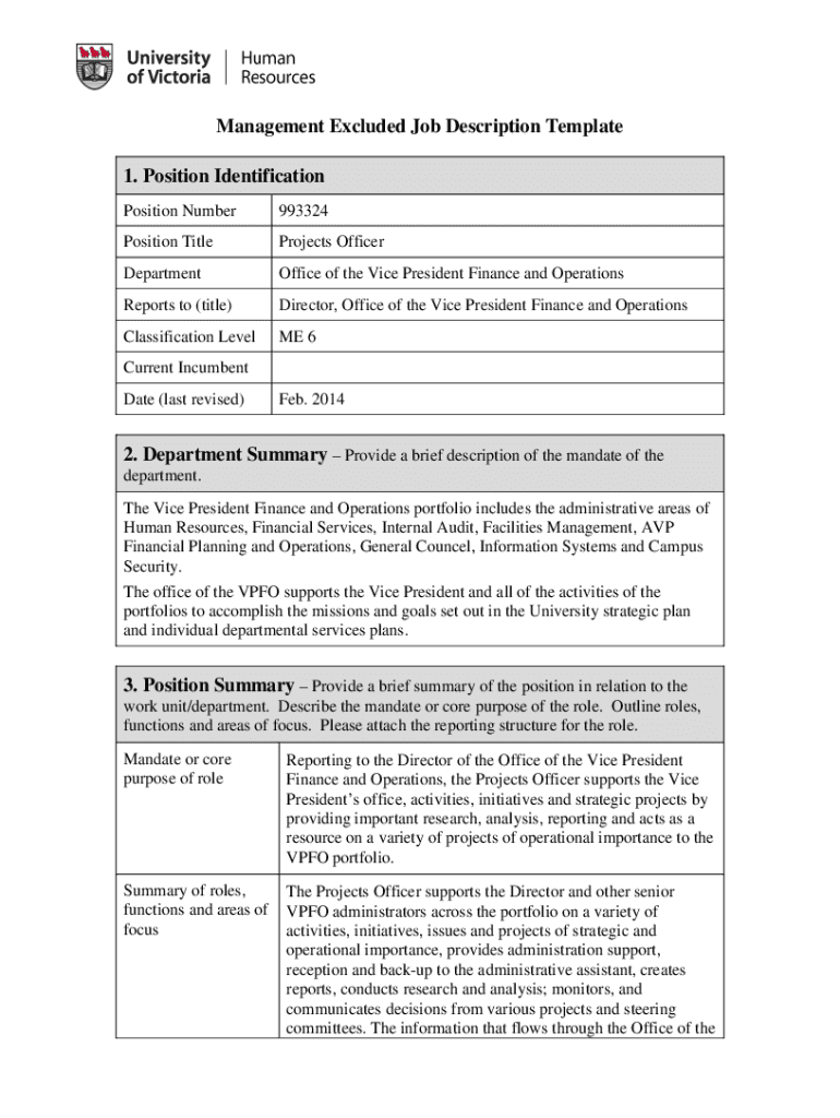 Fillable Online Management Excluded Job Description Template 1. ... Fax ...