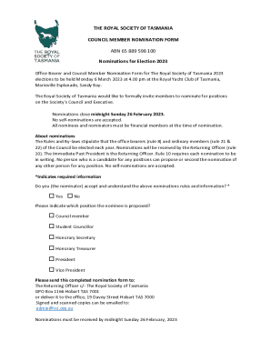 Fillable Online The Royal Society of Tasmania Council Member Nomination ...