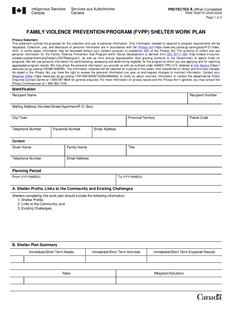 Fillable Online family violence prevention program (fvpp) shelter work ...