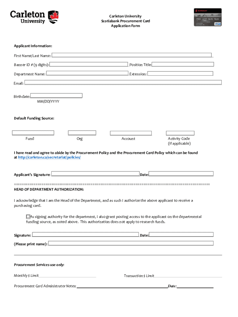 Fillable Online Scotiabank Procurement Card Application Form Fax Email ...