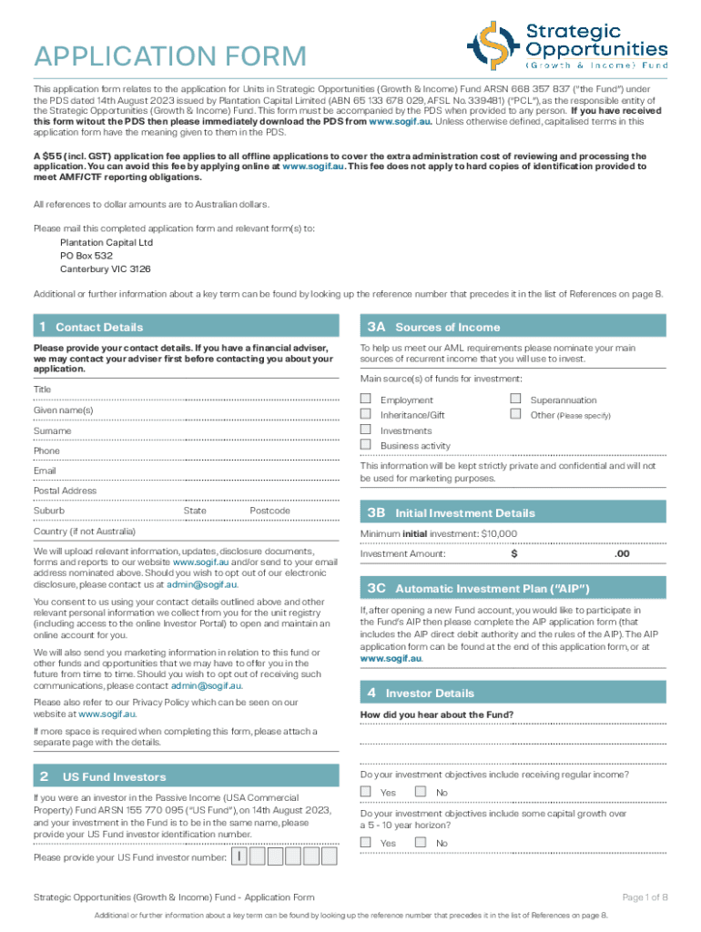 Fillable Online APPLICATION FORM - Strategic Opportunities (Growth and ...