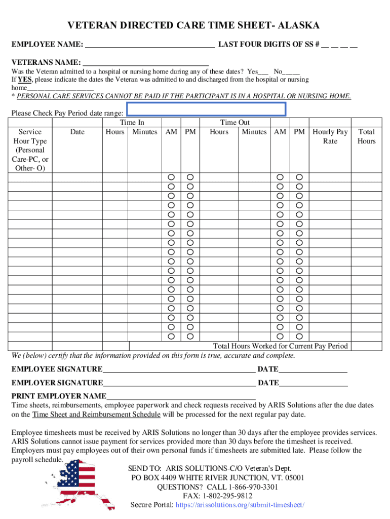 Fillable Online veteran directed care time sheet- alaska Fax Email ...