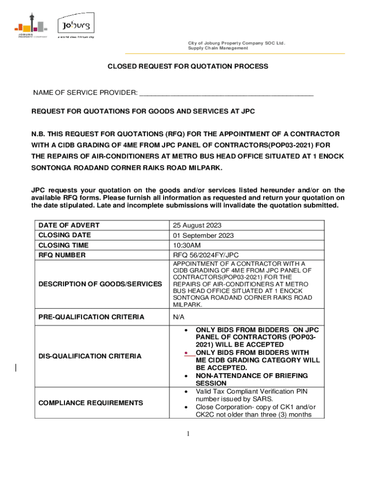 Fillable Online jhbproperty co WITH A CIDB GRADING OF 4ME FROM JPC ...