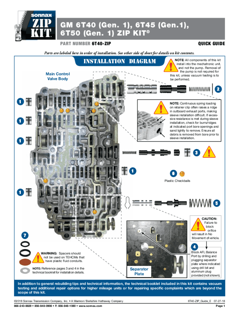 Fillable Online GM 6T30/40/45/50 (Gen. 1) Zip Kit: Installation Diagram ...