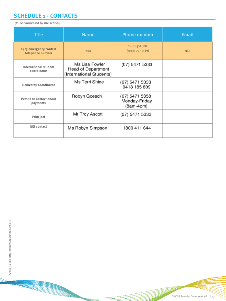 Fillable Online coolumshs eq edu International Student Programs homestay provider application ...
