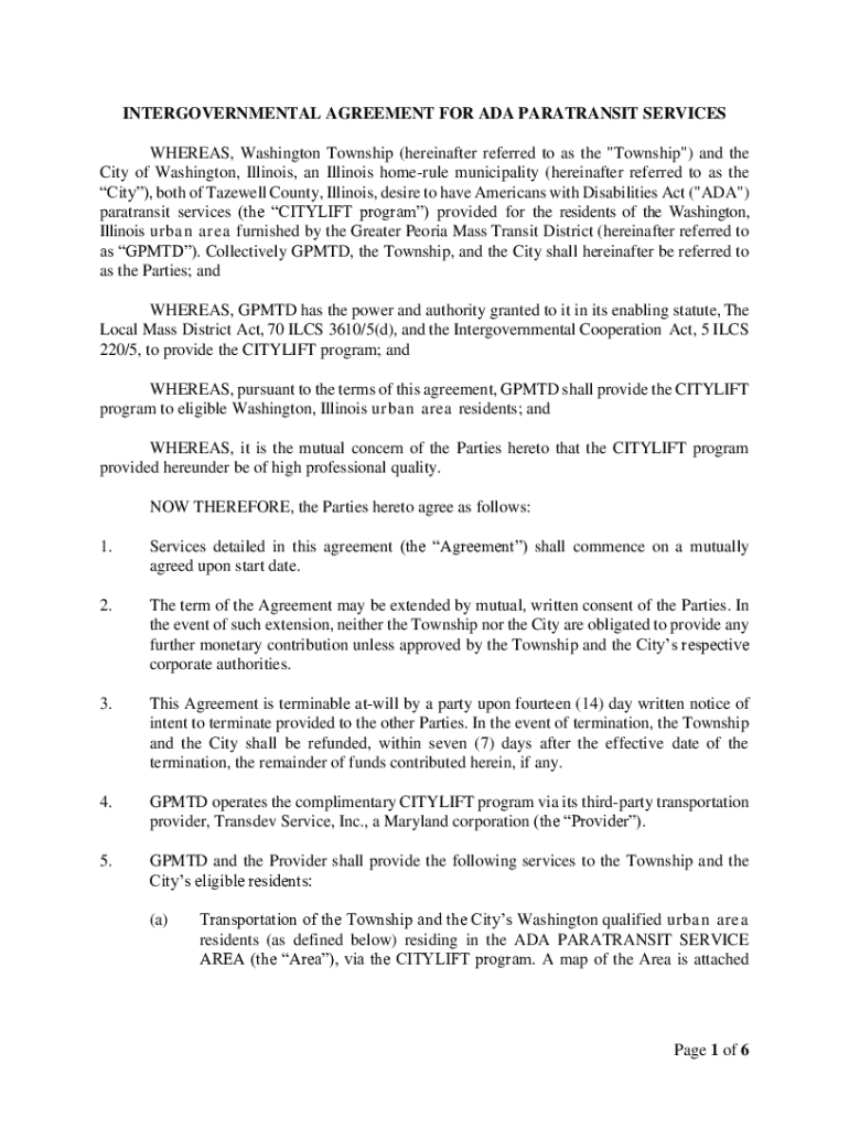 Fillable Online intergovernmental agreement for ada paratransit services Fax Email Print - pdfFiller