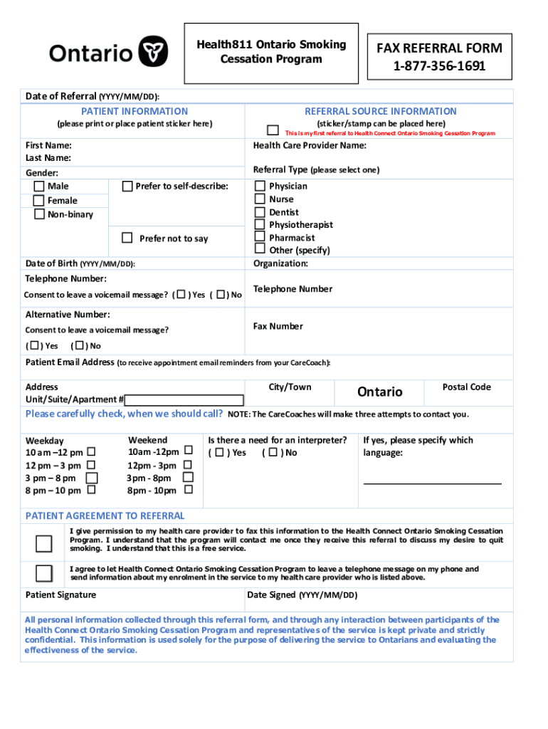 Fillable Online Smoking Cessation Information for Healthcare Providers ...