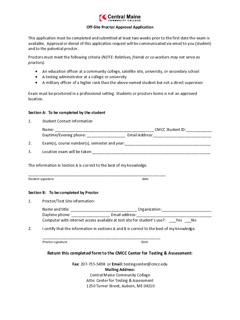 Fillable Online DE Offsite Proctoring Form Fax Email Print - pdfFiller