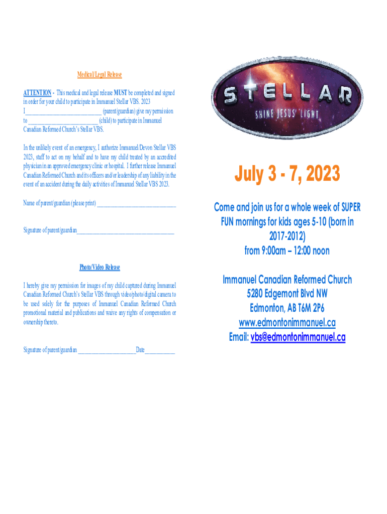 Fillable Online Stellar-VBS-Medical-Release-Form-2023. ... Fax Email ...