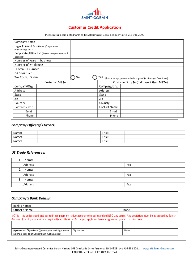 Fillable Online Saint-Gobain Boron NItride Customer Credit Application. Saint-Gobain Boron ...
