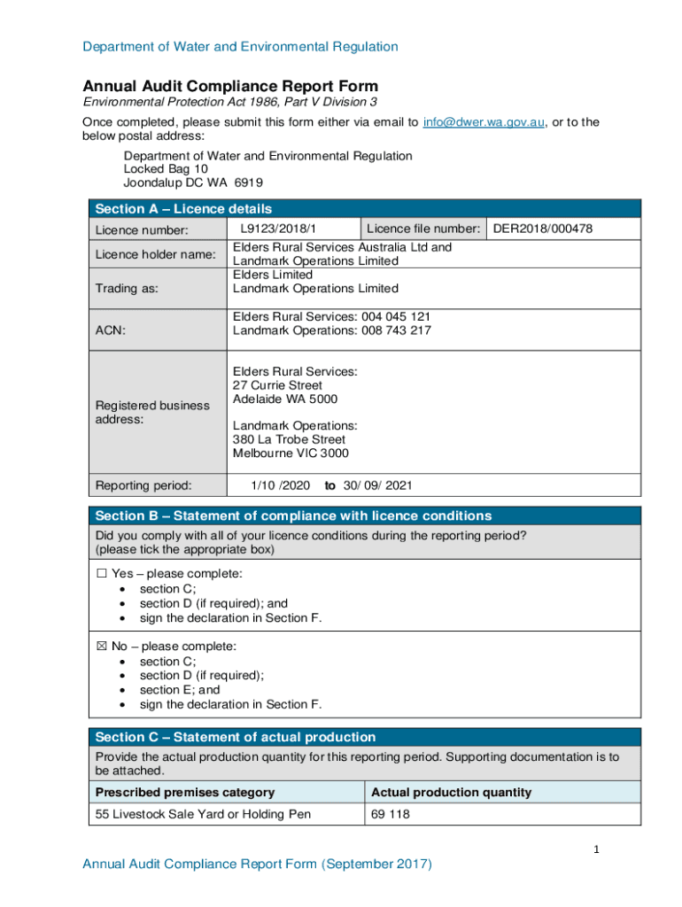 Fillable Online Annual Audit Compliance Report Form (September 2017 ...