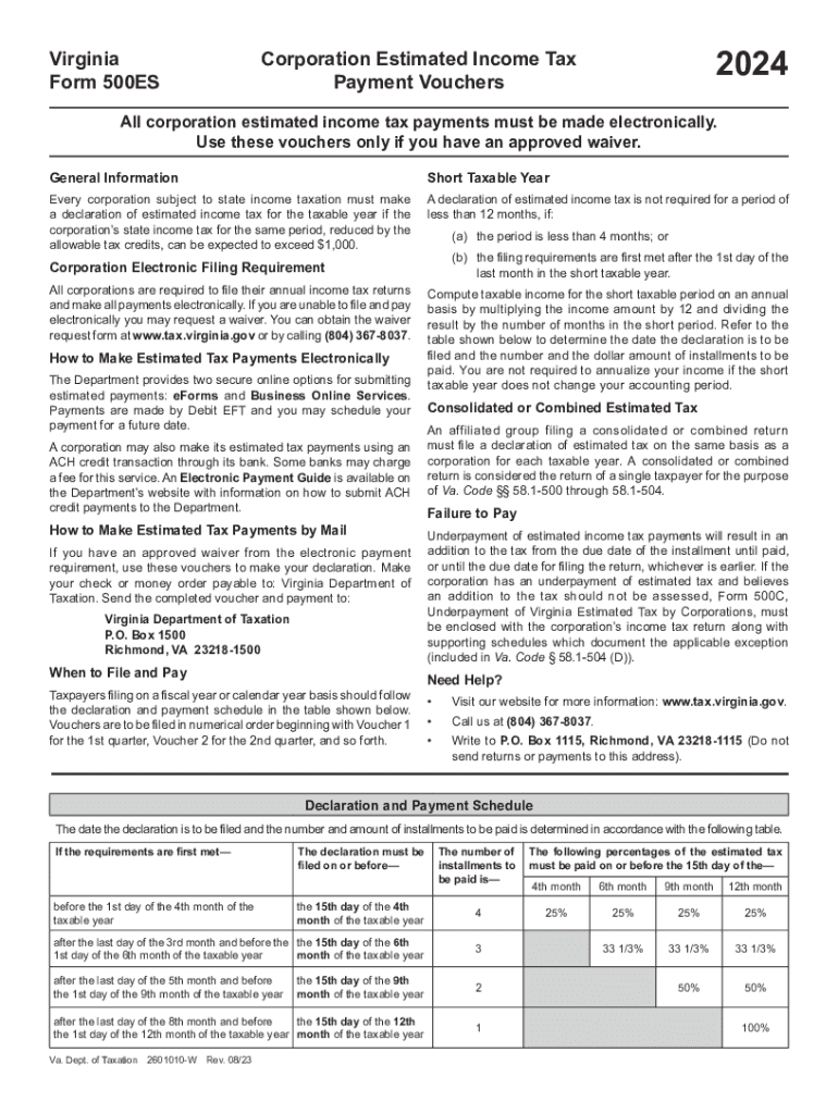 Fillable Online Draft 2024 Form 500ES - Corporation Estimated Income ...