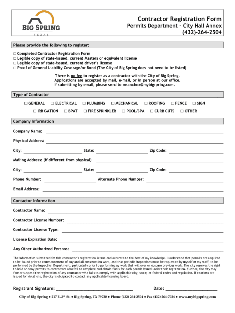 Fillable Online Contractor Registration Form - Permits Department Fax Email Print - pdfFiller