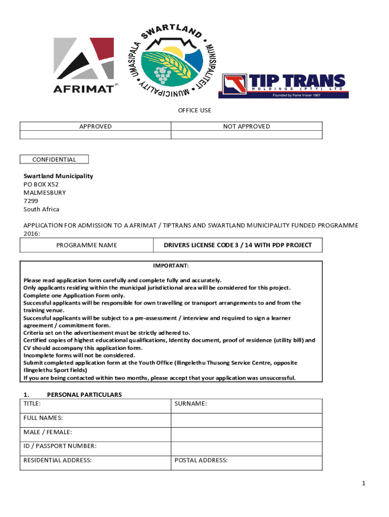 Fillable Online AFRIMAT AND TIPTRANS and SM application form Fax Email Print - pdfFiller