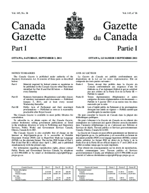 Remplissable En Ligne Canada Gazette, Part I. Volume 145, Number 36 Fax ...