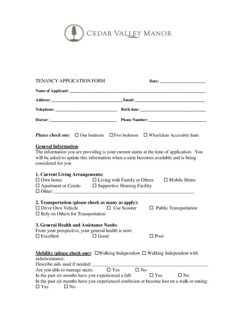 Fillable Online TENANCY APPLICATION FORM General Information Fax Email Print - pdfFiller