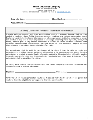 Fillable Online Disability Claim Form - Personal Information ...